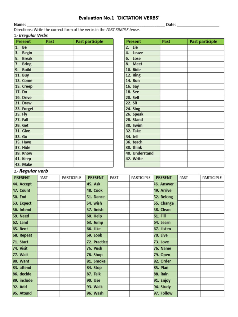 Past Simple Tense Verb Evaluation | PDF | Verb | Linguistics