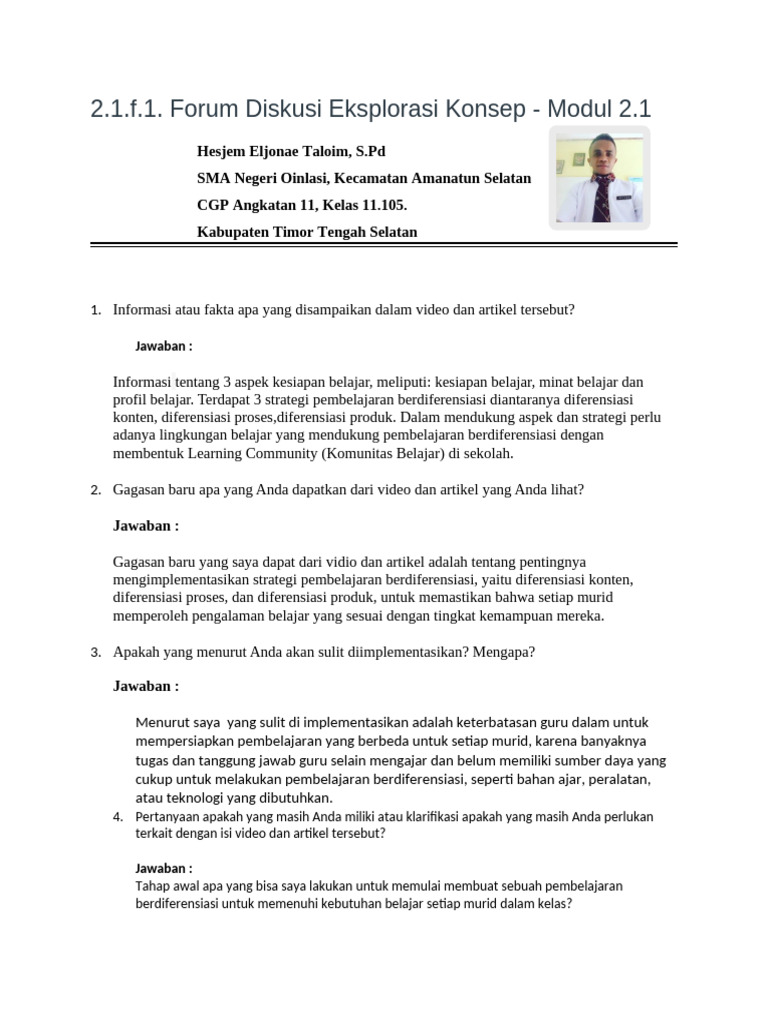 Forum Diskusi Eksplorasi Konsep - Modul 2.1 | PDF