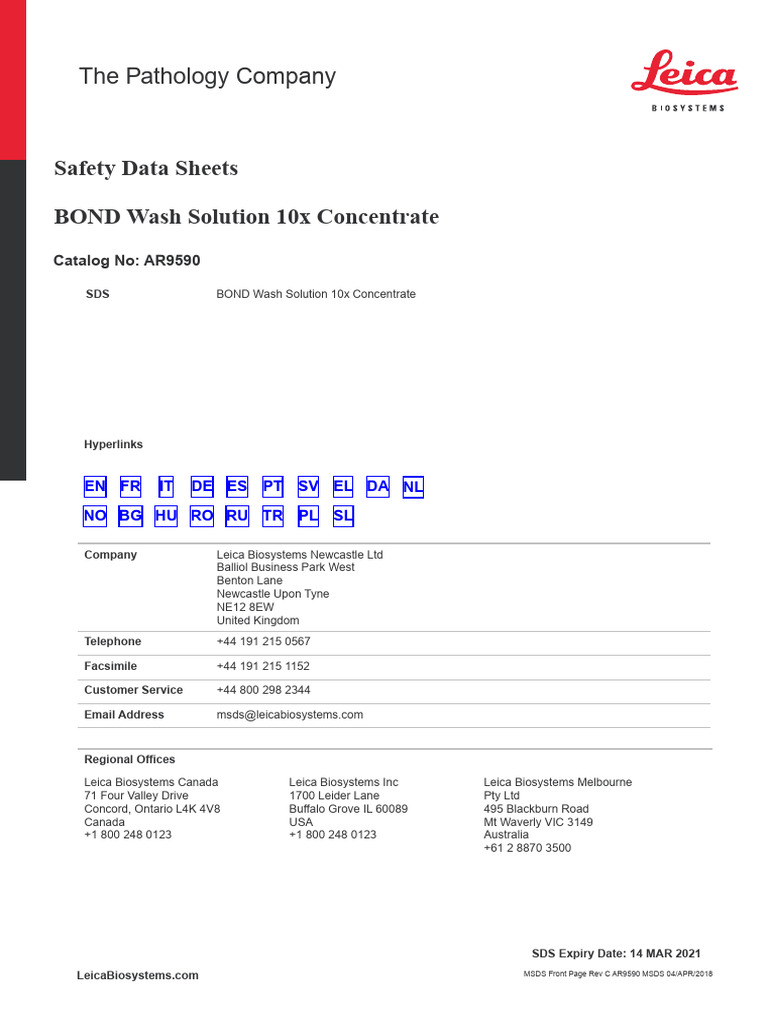 BOND Wash Solution 10x Concentrate Msds | PDF | Labor Relations | Safety