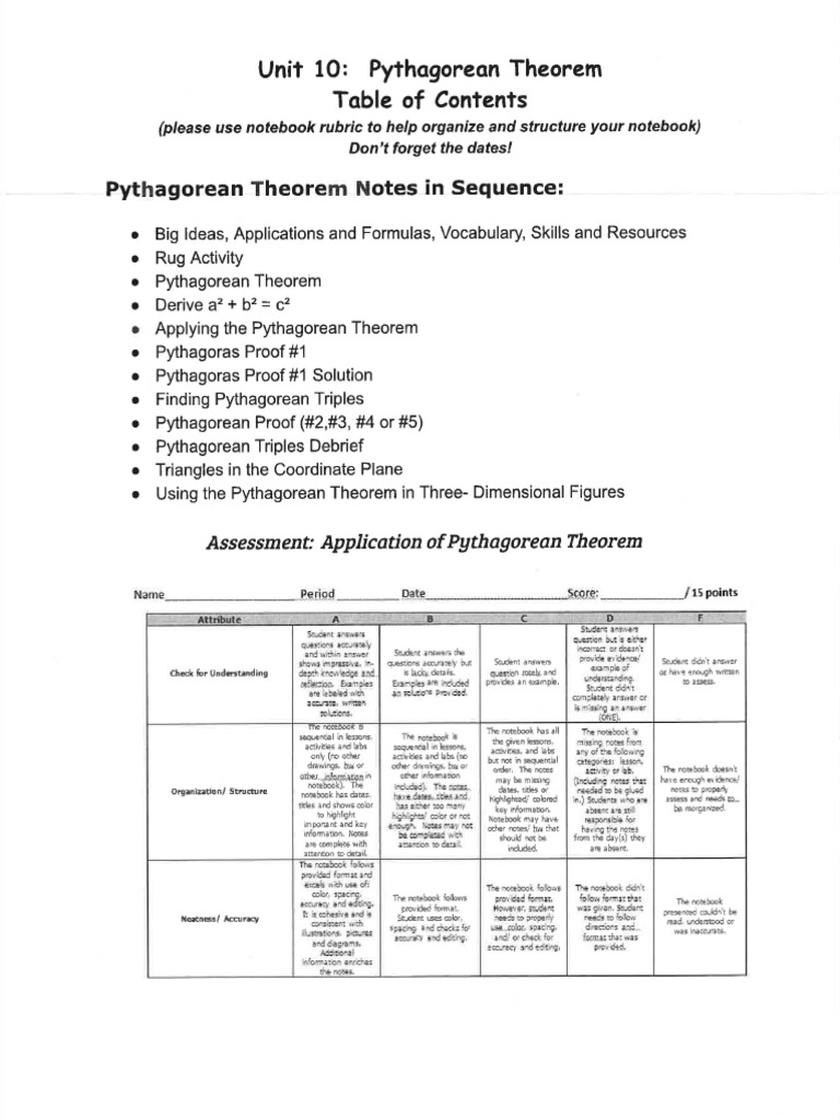 Pythagorean Theorem Unit Handouts | PDF