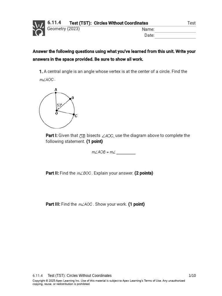 Geometry Test: Circles Overview | PDF | Circle | Area