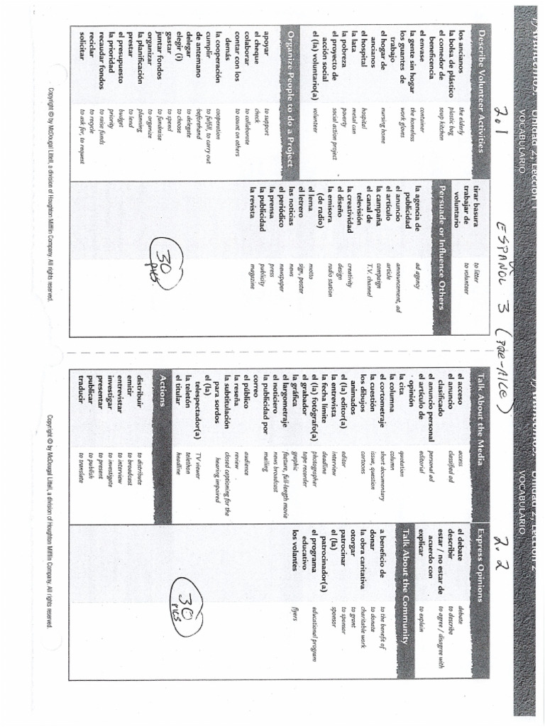 Kami Export - Unidad 2 Leccion 1 - 2 Vocab List | PDF