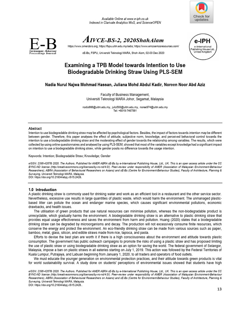 Hassan Et Al. 2020 Examining A TPB Model Towards Intention To Use ...