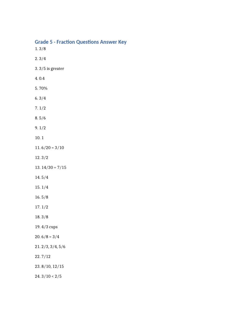 Grade5 Fraction Answers | PDF