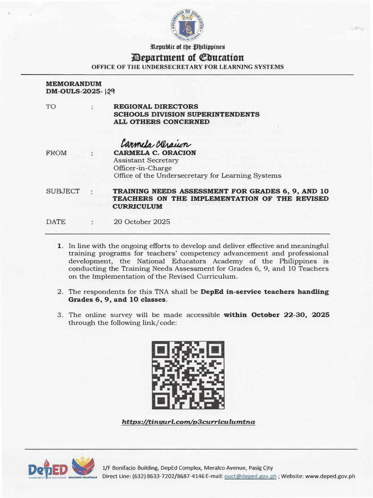 DM OULS 2025 129 Training Needs Assessment for G6910 Teachers on the Implementation of the ...