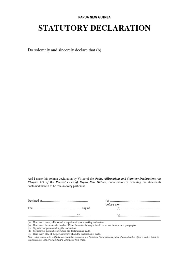 Statutory Declaration Form | PDF