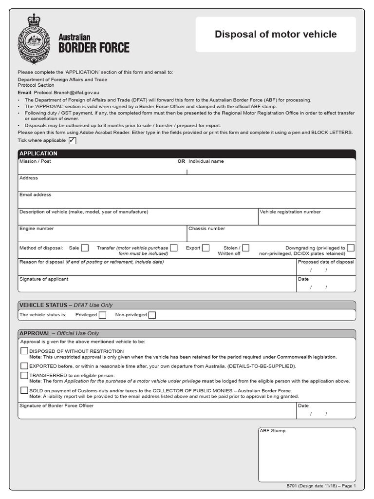 DFAT Motor Vehicle Disposal Application | PDF | Vehicles
