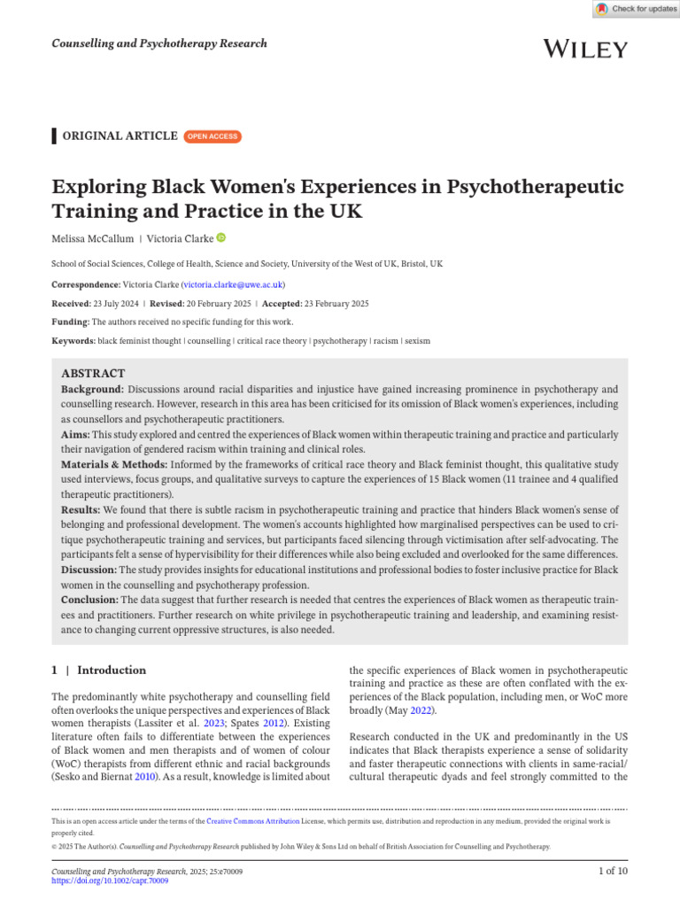 Couns and Psychother Res - 2025 - McCallum - Exploring Black Women s ...