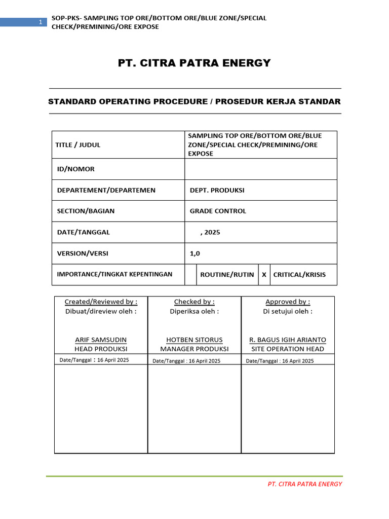Sop Grade Control | PDF