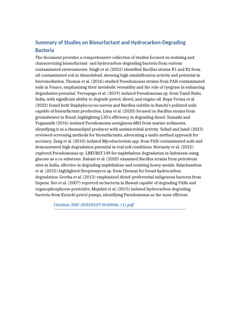 Summary of Bacterial Studies | PDF