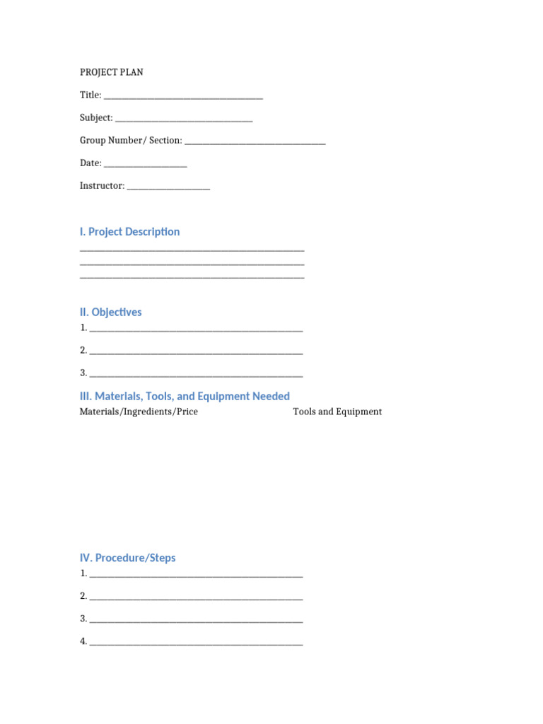 Project Plan Blank Template | PDF