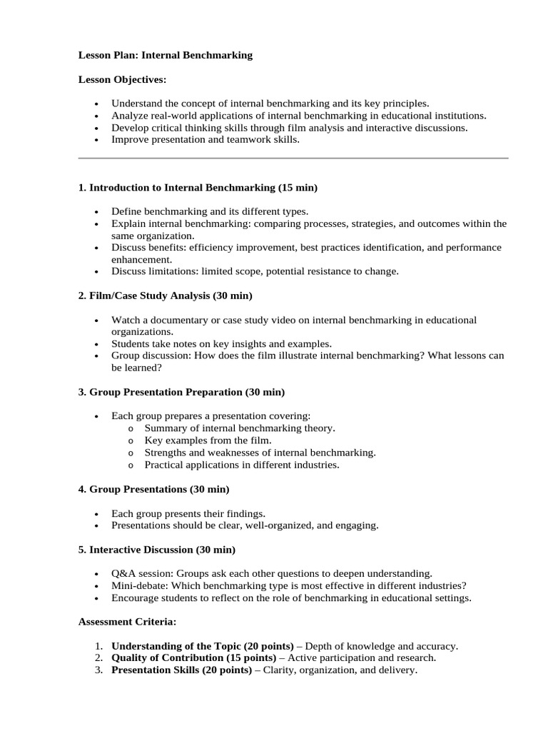 Internal Benchmarking Lesson Plan | PDF