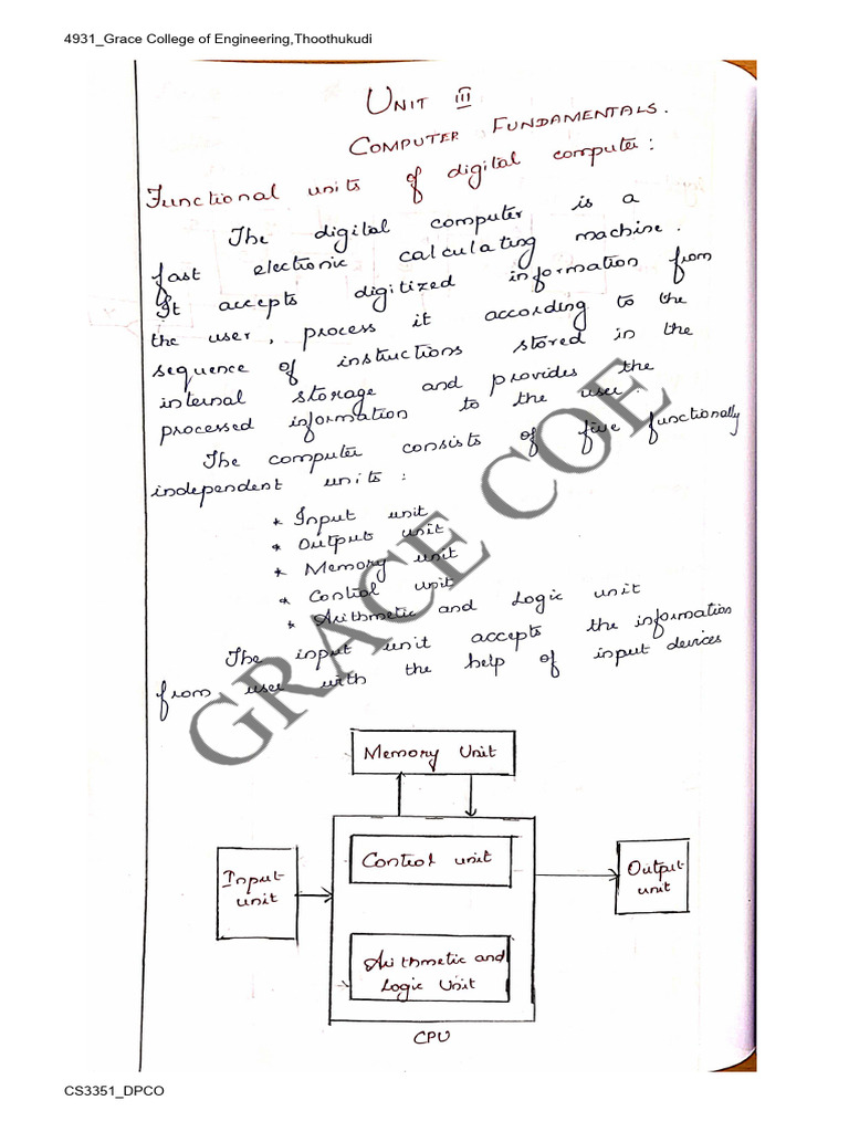 Digital Principles and Computer Organization - CS3351 - Hand Written ...