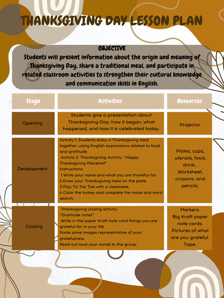 Lesson Plan Thanksgiving PDF | PDF