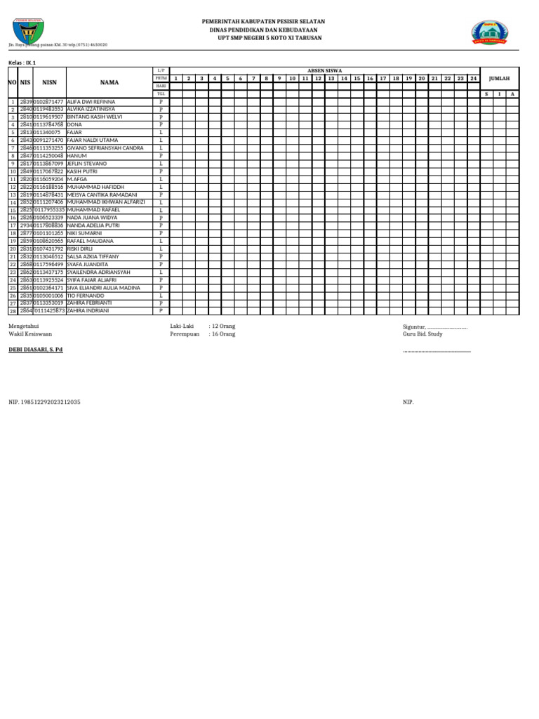 Absen Siswa 2025-2026 | PDF