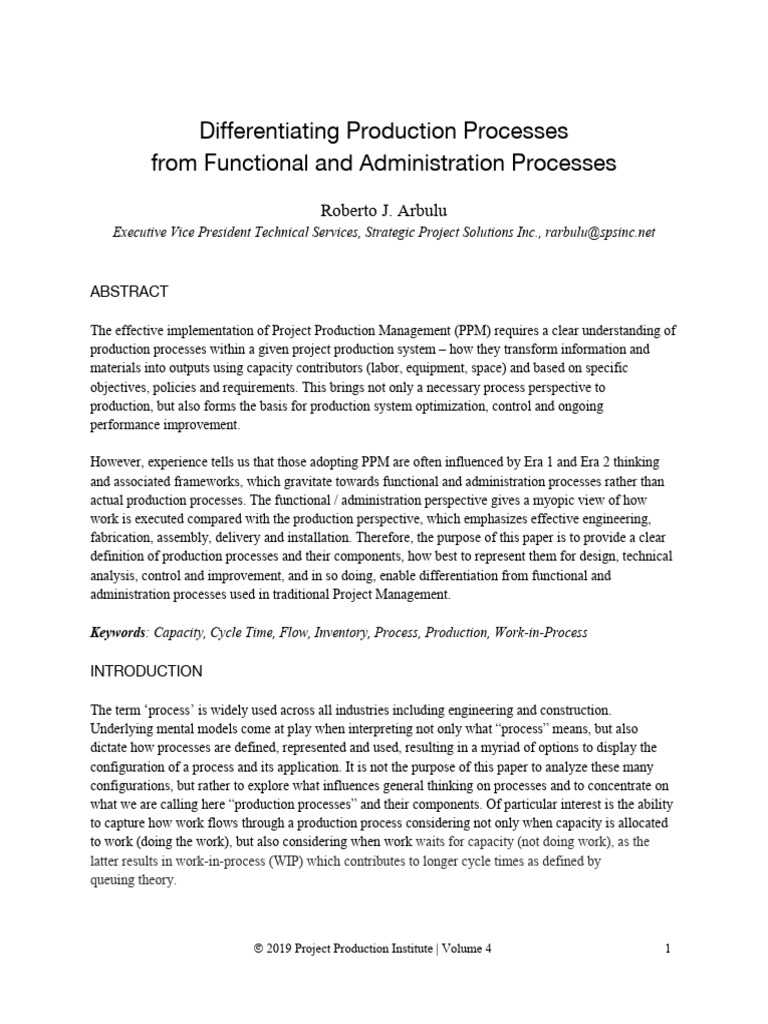 Differentiating Production Processes From Functional and Administration Processes | PDF | System ...