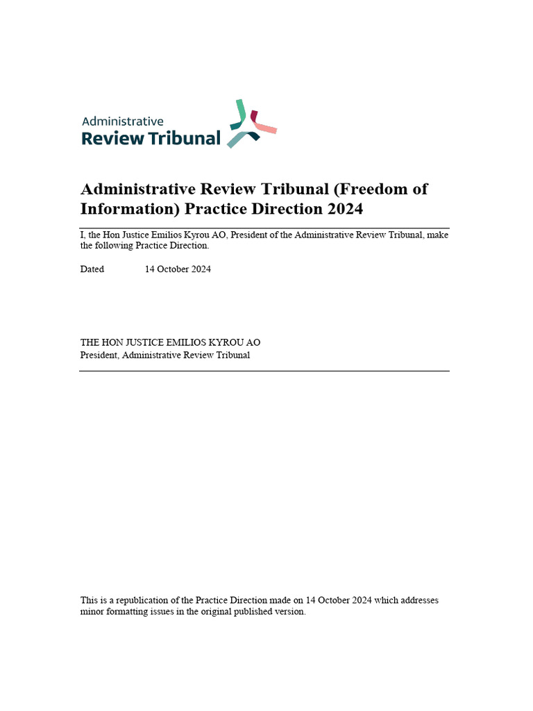 Administrative Review Tribunal (Freedom of Information) Practice ...
