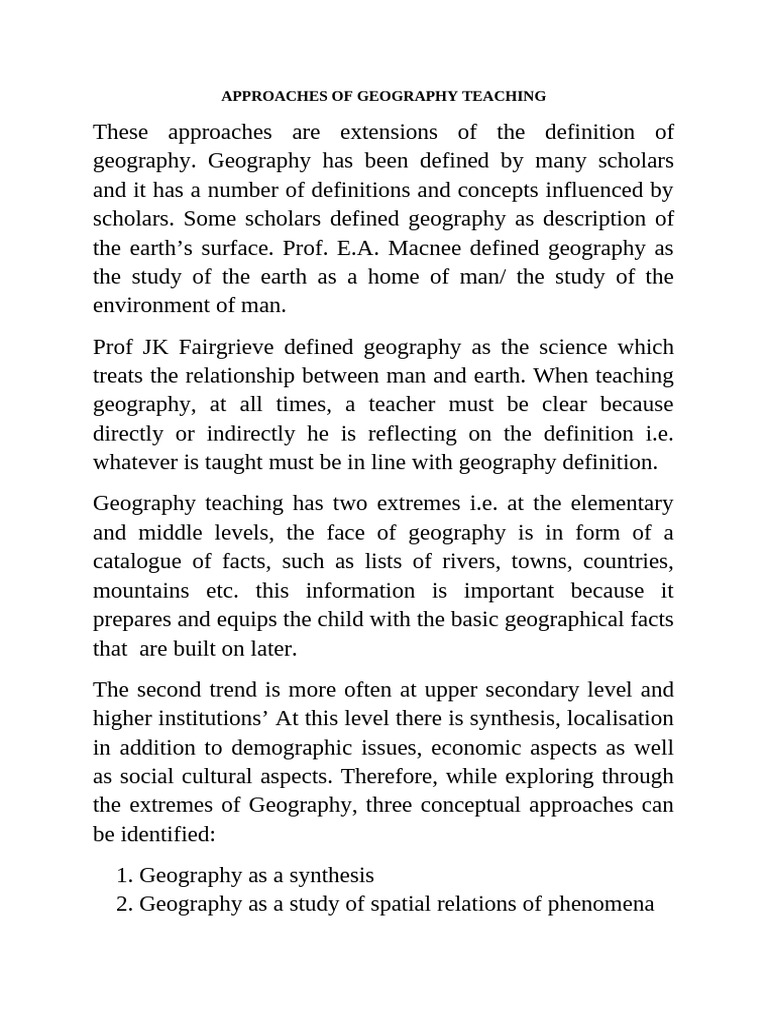 Geography Teaching Approaches Explained | PDF | Geography | Landscape