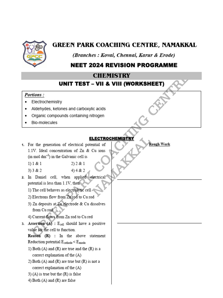 Chemistry - Unit Test - Vii & Viiii - 1 | PDF | Carbohydrates | Glucose