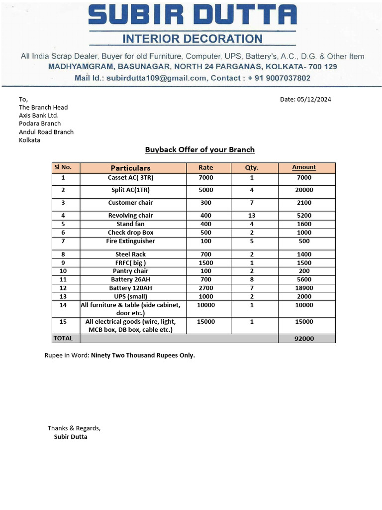 Buyback Quotation Podara Branch | PDF