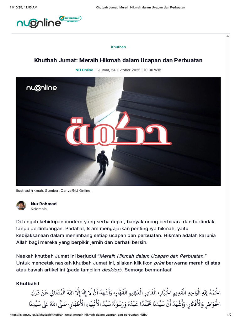 Khutbah Jumat - Meraih Hikmah Dalam Ucapan Dan Perbuatan | PDF
