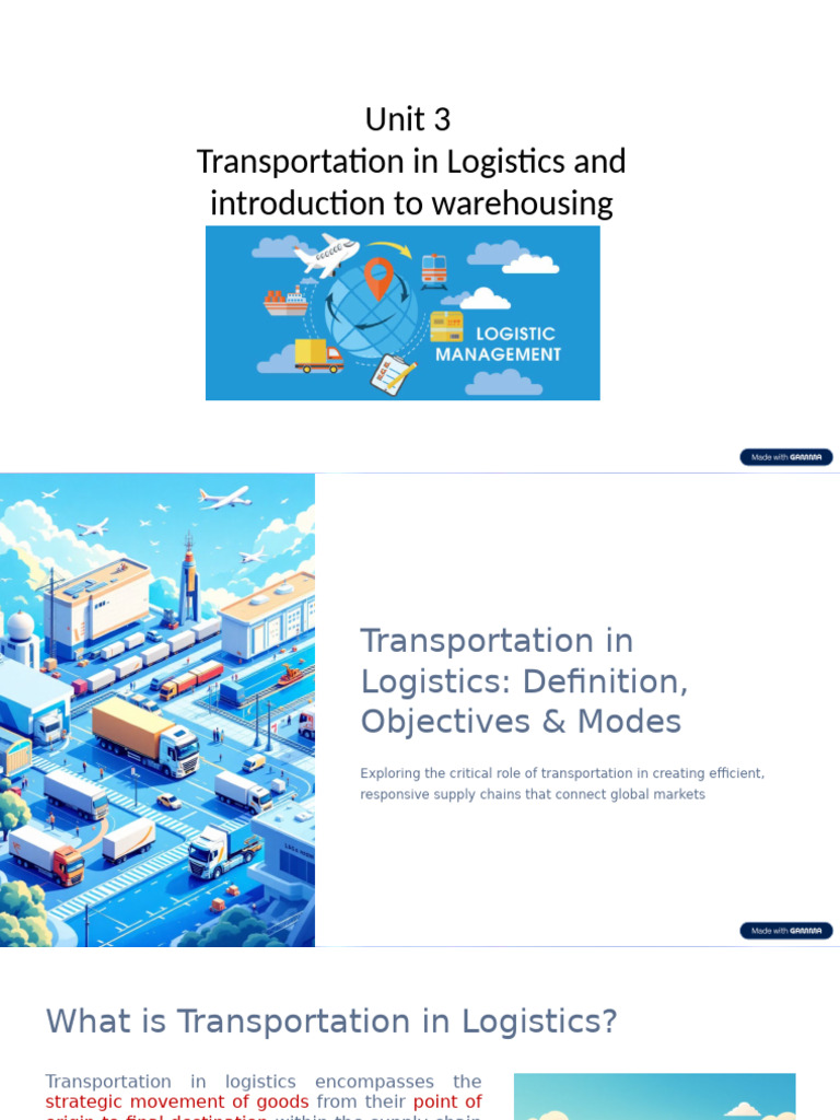 Transportation in Logistics and introduction to warehousing | PDF | Containerization | Transport
