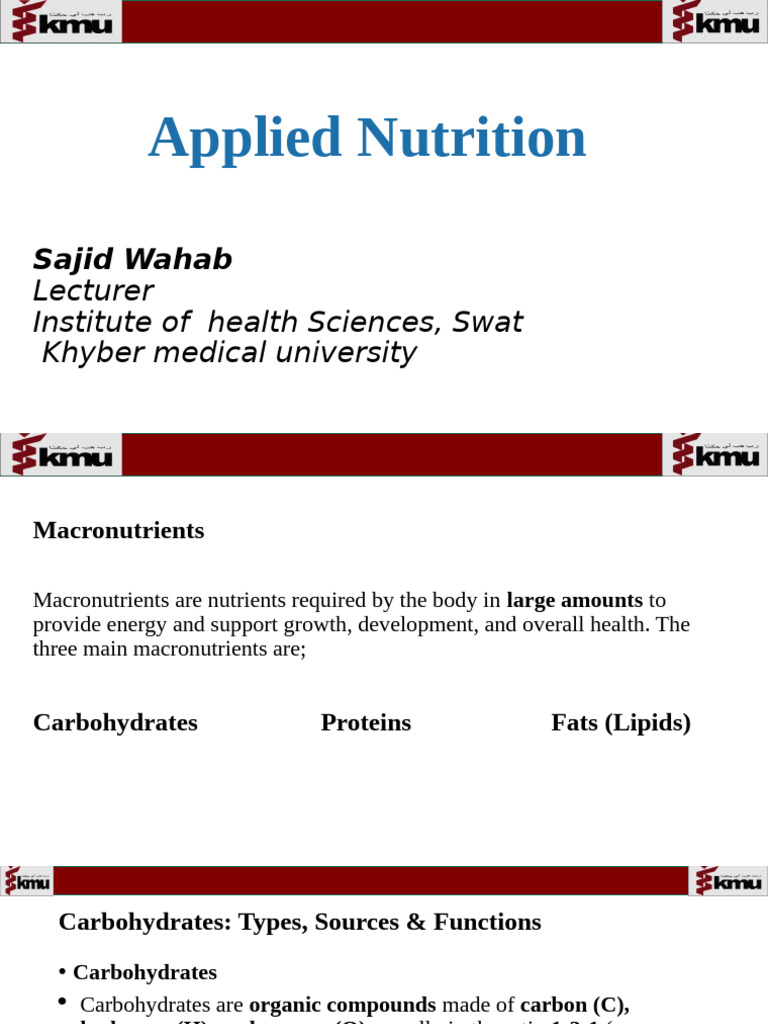 Lecture 3 Applied Nutrition | PDF | Carbohydrates | Fat