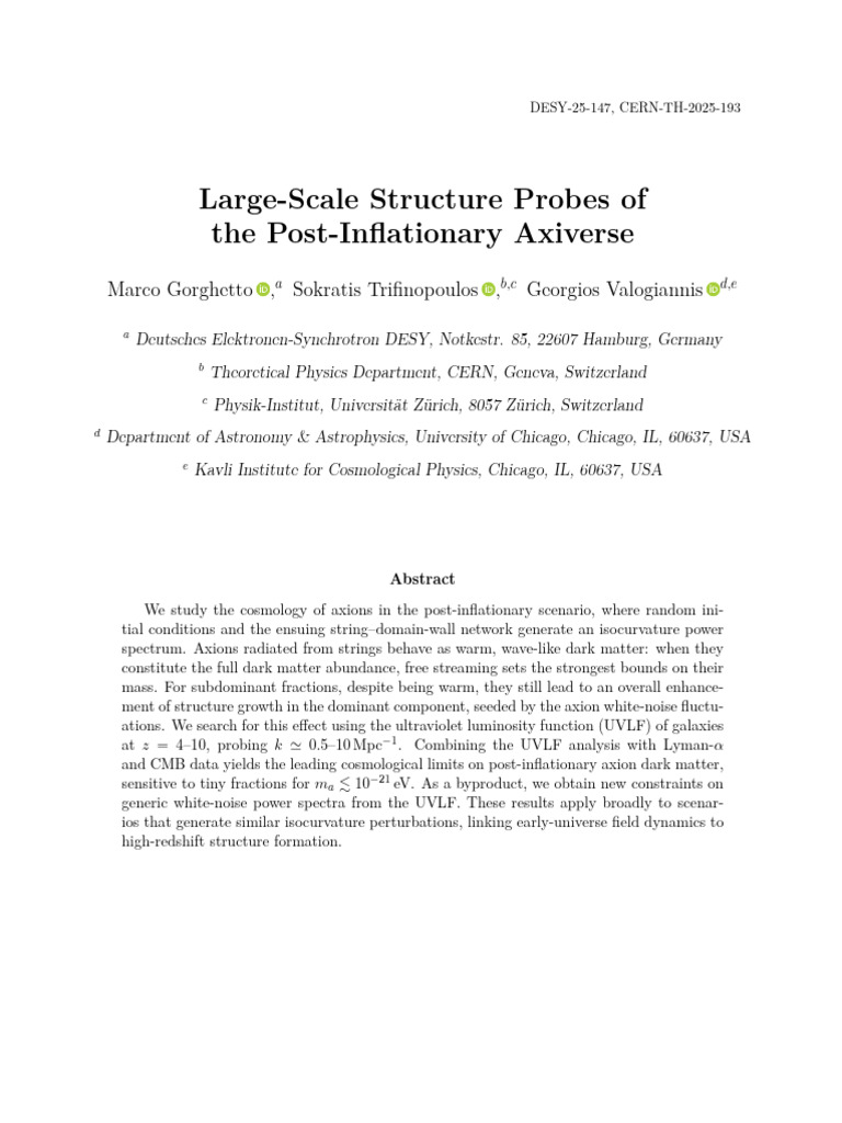 Large-Scale Structure Probes of The Post-Inflationary Axiverse | PDF ...