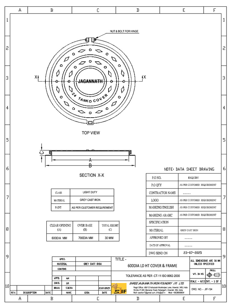 Jif-154 600dia LD HT Tank Cover & Frame | PDF