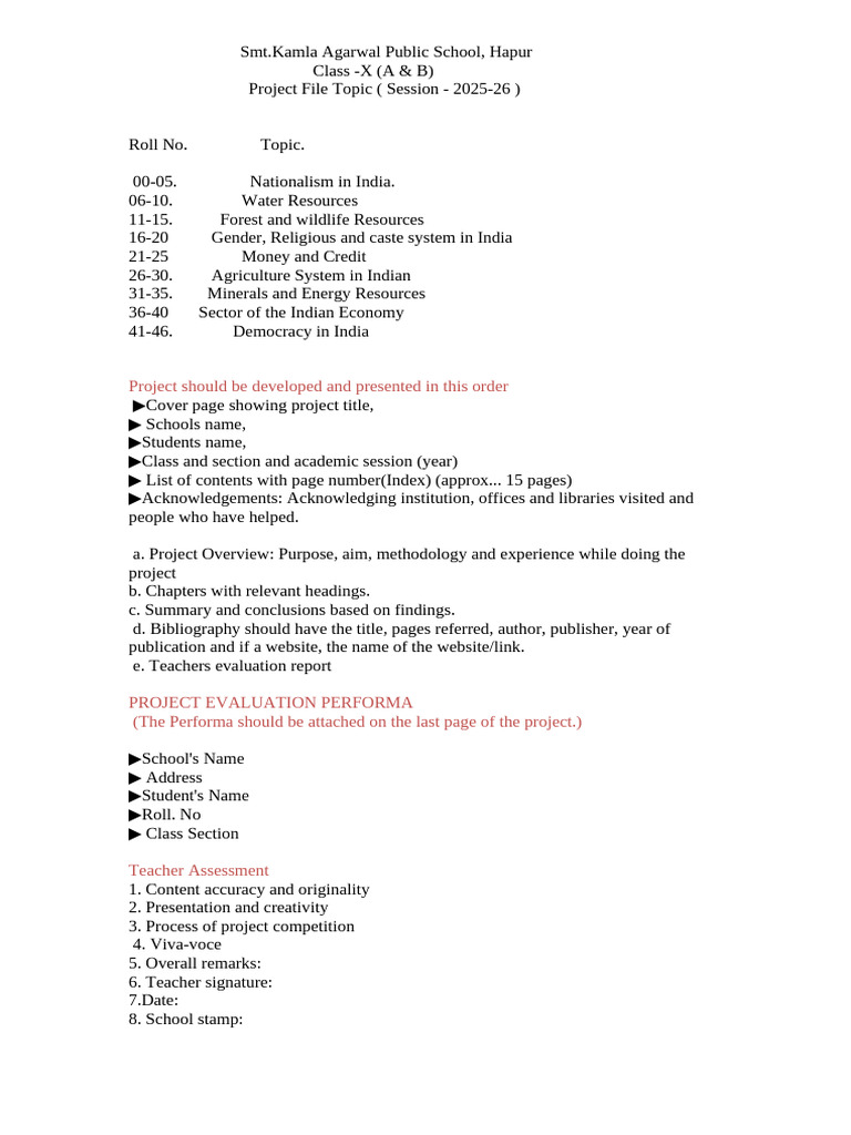 Class X Project Topics for 2025-26 | PDF