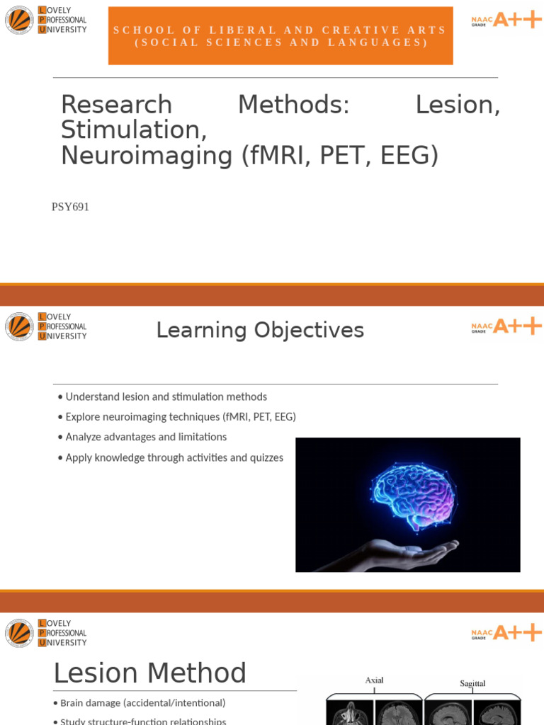 Research Methods: Lesion, Stimulation, Neuroimaging (fMRI, PET, EEG ...
