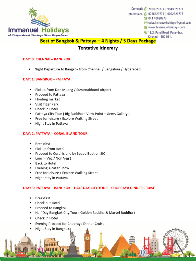Bangkok & Pattaya 5-Day Tour Package | PDF | Pattaya | Bangkok