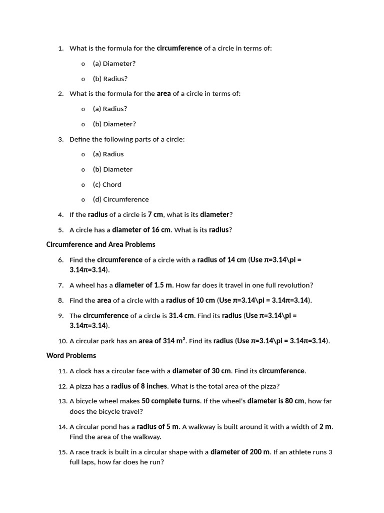 Circle Formulas and Problem Solving | PDF