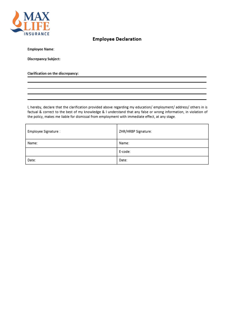 Employee Declaration Form | PDF