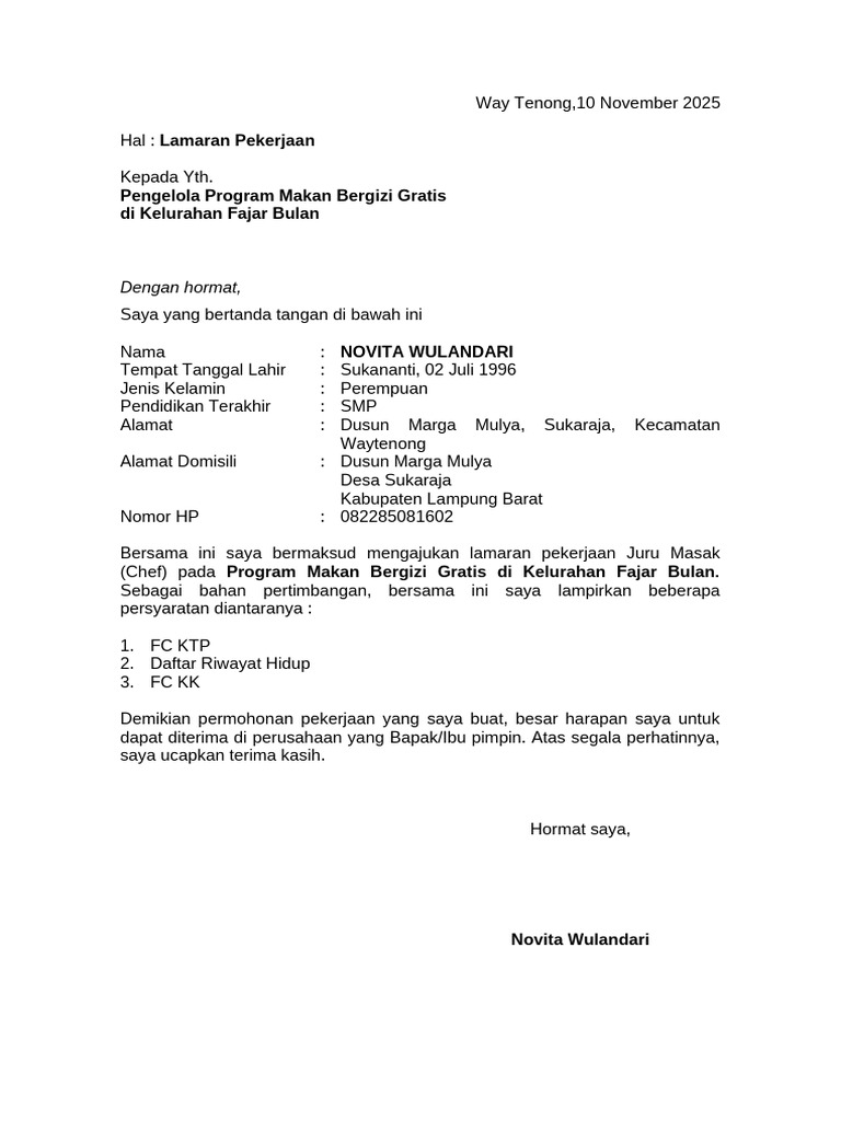 CV Dan Surat Lamaran Novita Fajar Bulan-1 | PDF