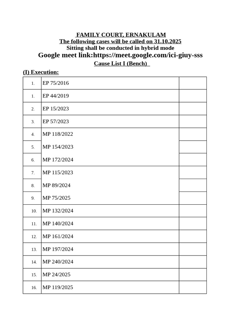 FC Ekm Cause List 31.10.2025 - 053822 | PDF