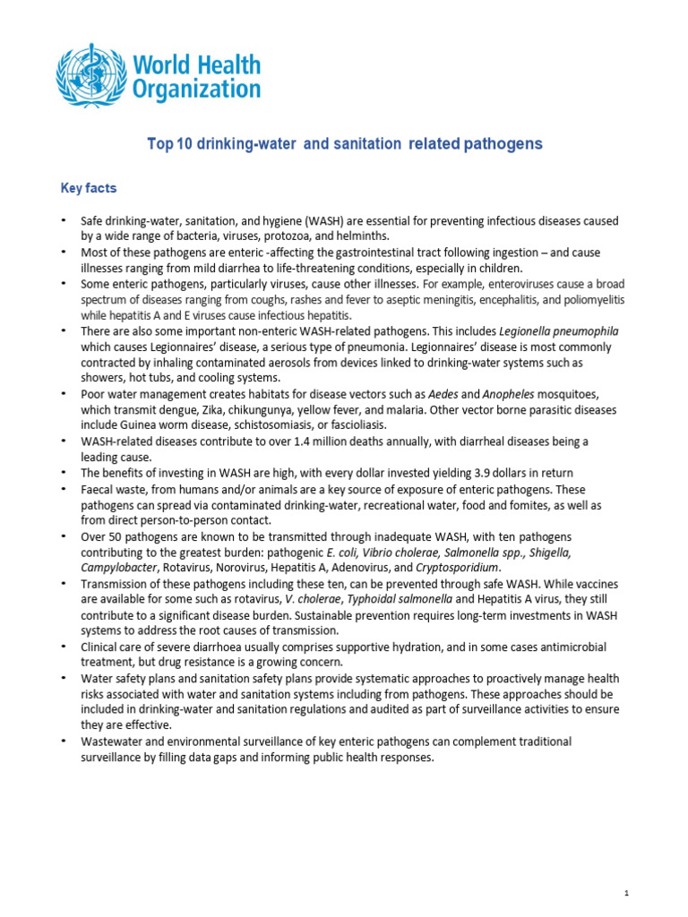 Top 10 WASH-Related Pathogens | PDF | Diarrhea | Drinking Water