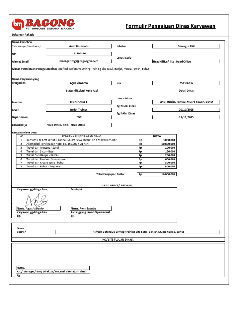 Form Pengajuan Dinas Luar Agus Siswanto | PDF