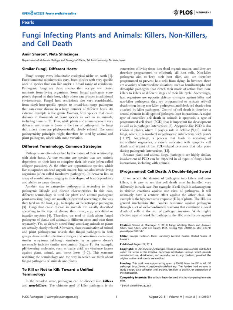 Fungi Infecting Plants and Animals: Killers, Non-Killers, and Cell ...