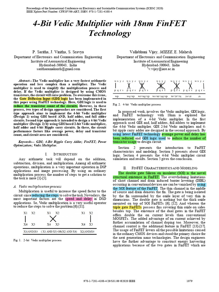 4-Bit Vedic Multiplier With 18nm FinFET Technology | PDF | Logic Gate ...