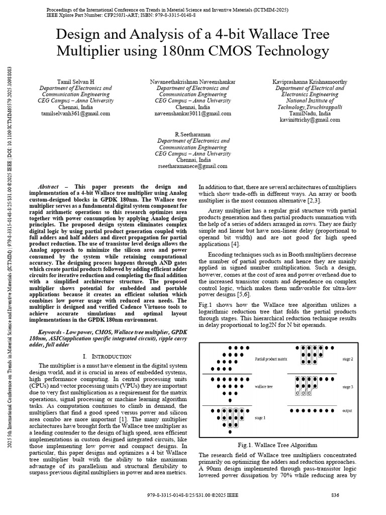 Design and Analysis of A 4-Bit Wallace Tree Multiplier Using 180nm CMOS ...