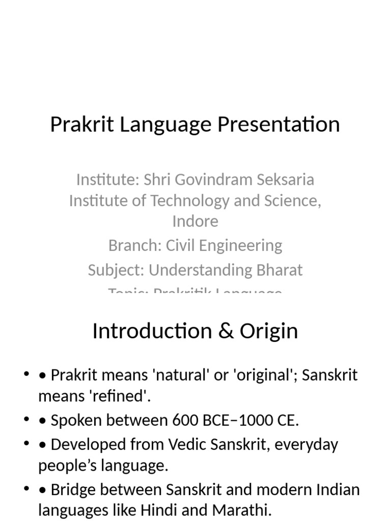 Prakrit Language Presentation Group7 Creative | PDF