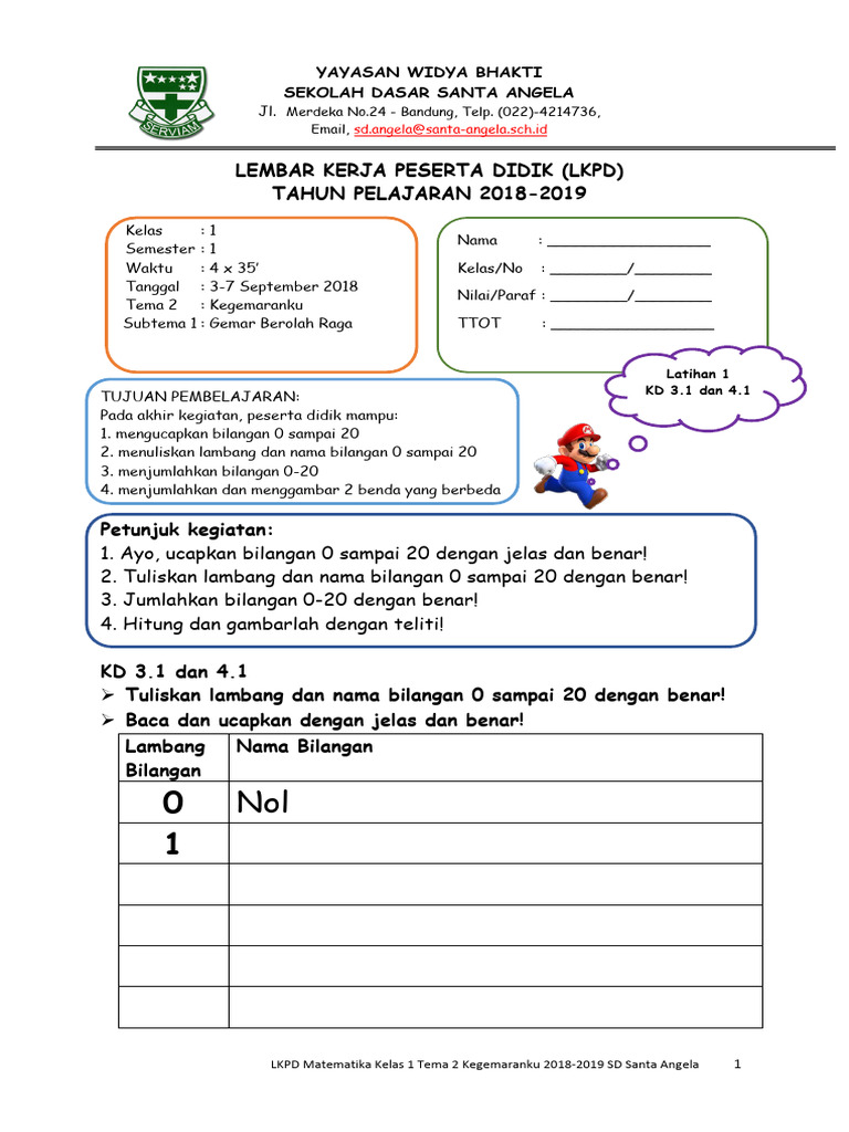 LKPD Mat Kelas 1 Tema 2 | PDF