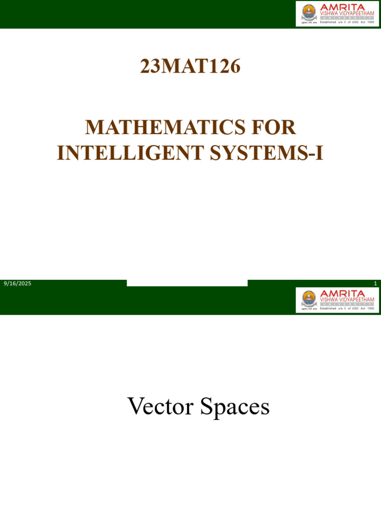 06 23MAT126 MIS1 VectorSpaces Subspaces | PDF | Linear Subspace | Vector Space