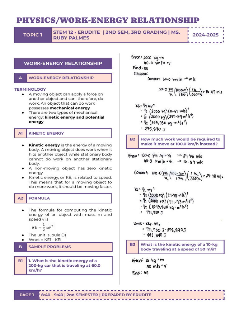 1 Work-Energy Relationship | PDF | Kinetic Energy | Force