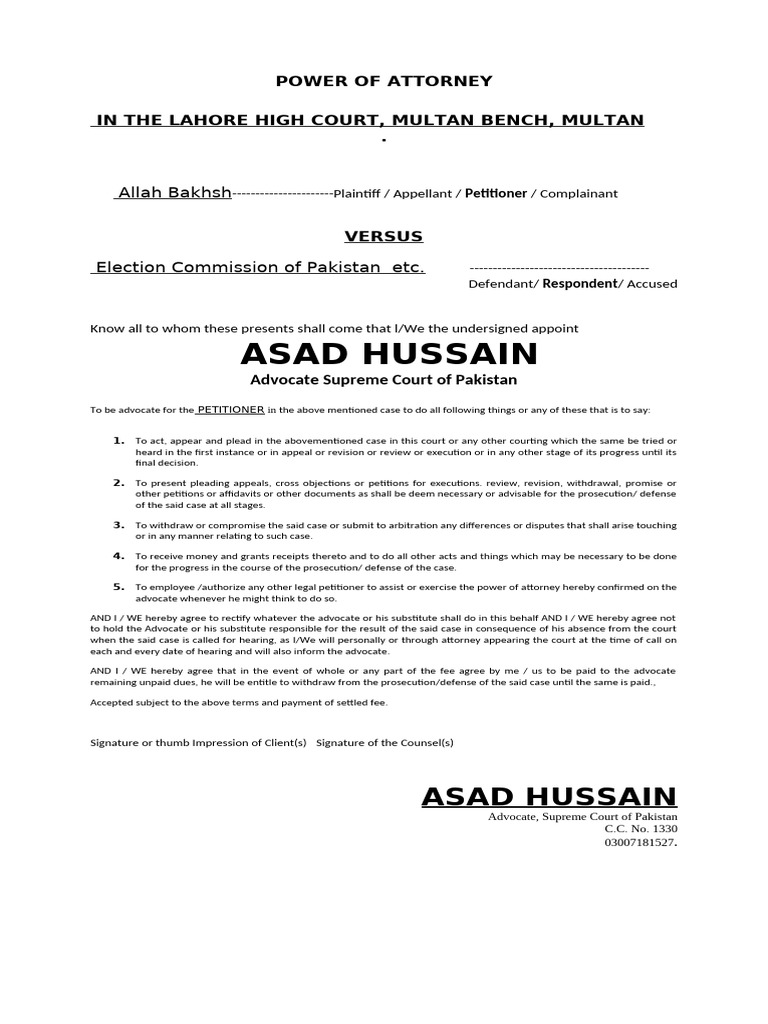 Power of Attorney for Legal Representation | PDF | Advocate | Prosecutor