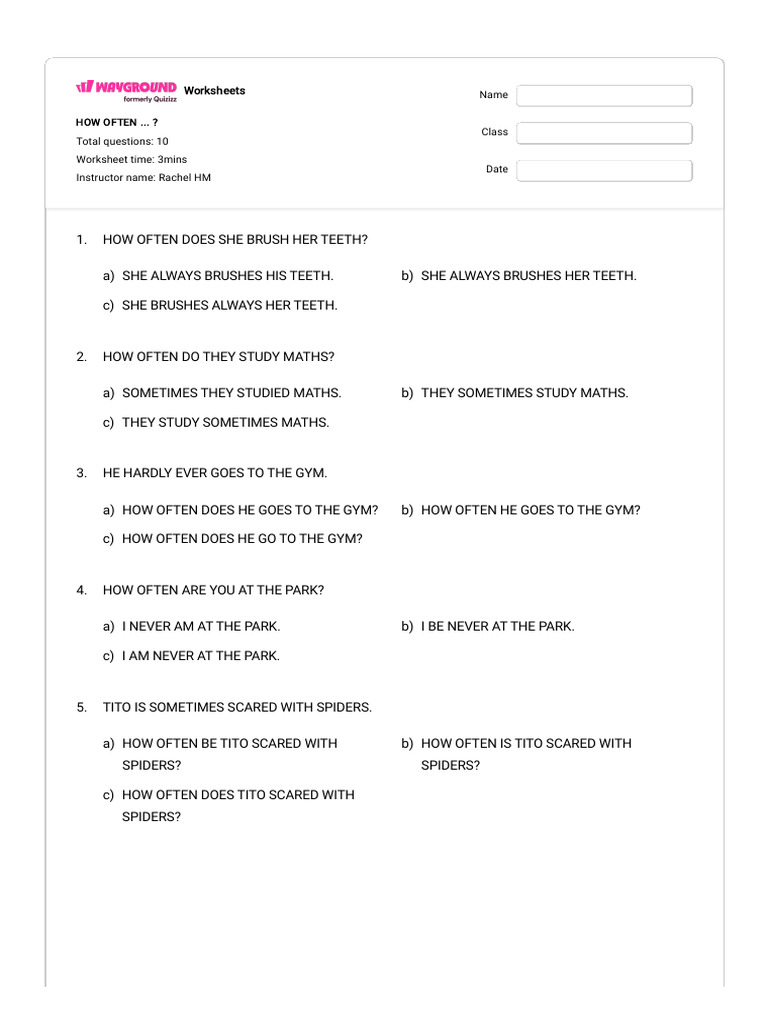 How Often Worksheets for Students | PDF