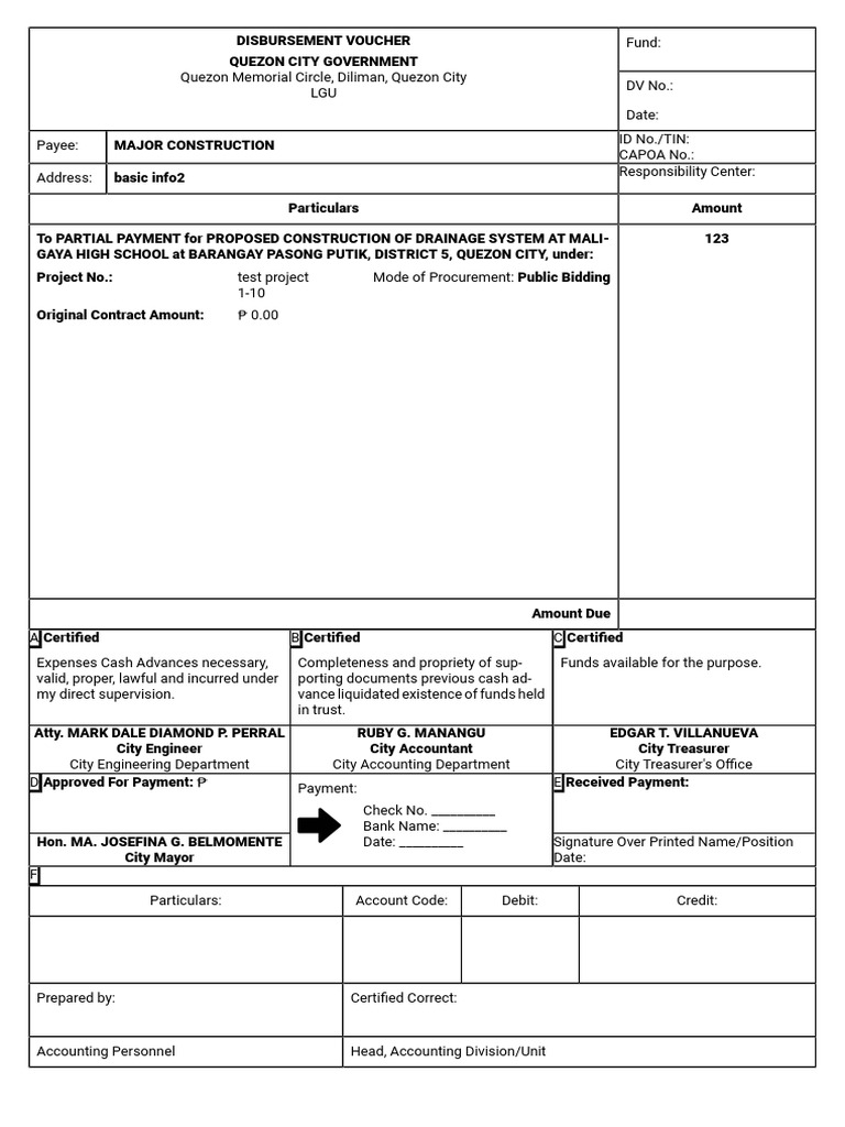 Disbursement Voucher for Construction Project | PDF | Payments ...