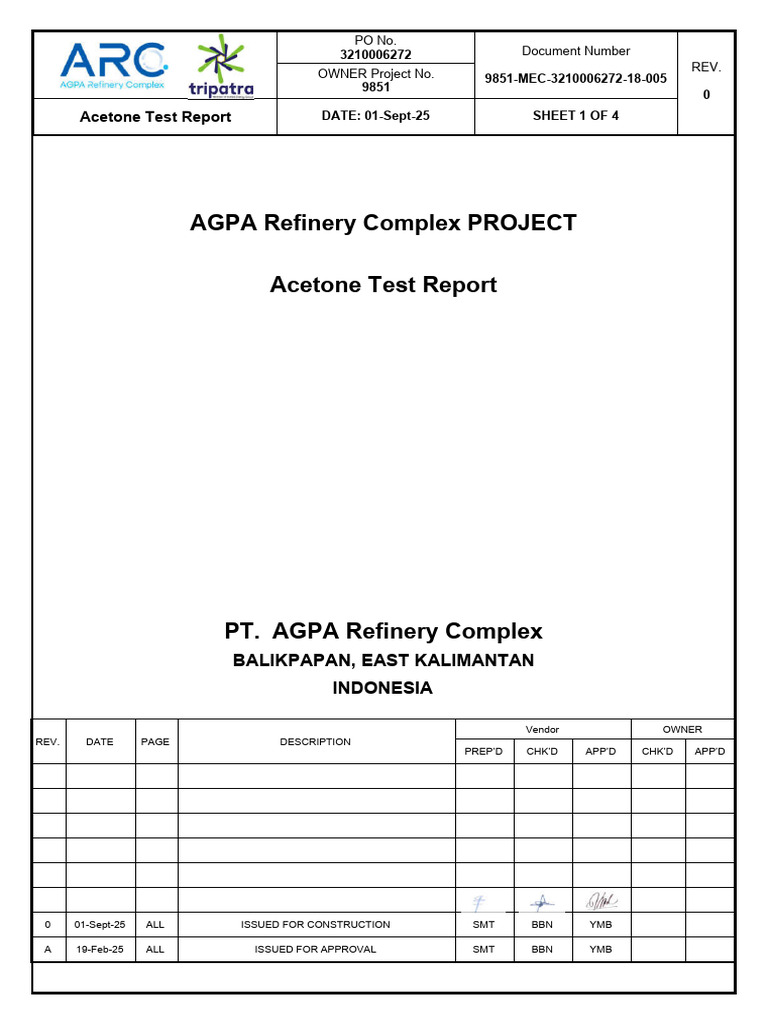 Acetone Test Report for AGPA Refinery | PDF