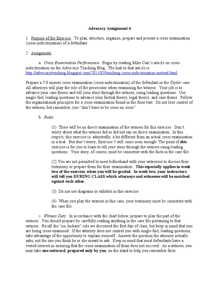 Assignment 4 Cross | PDF | Cross Examination | Witness
